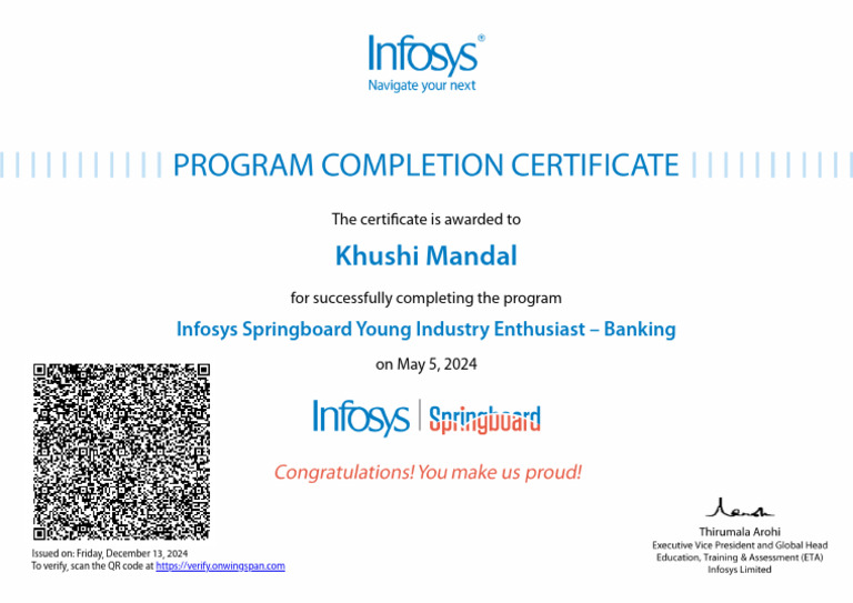 Infosys Banking Certificate | PDF
