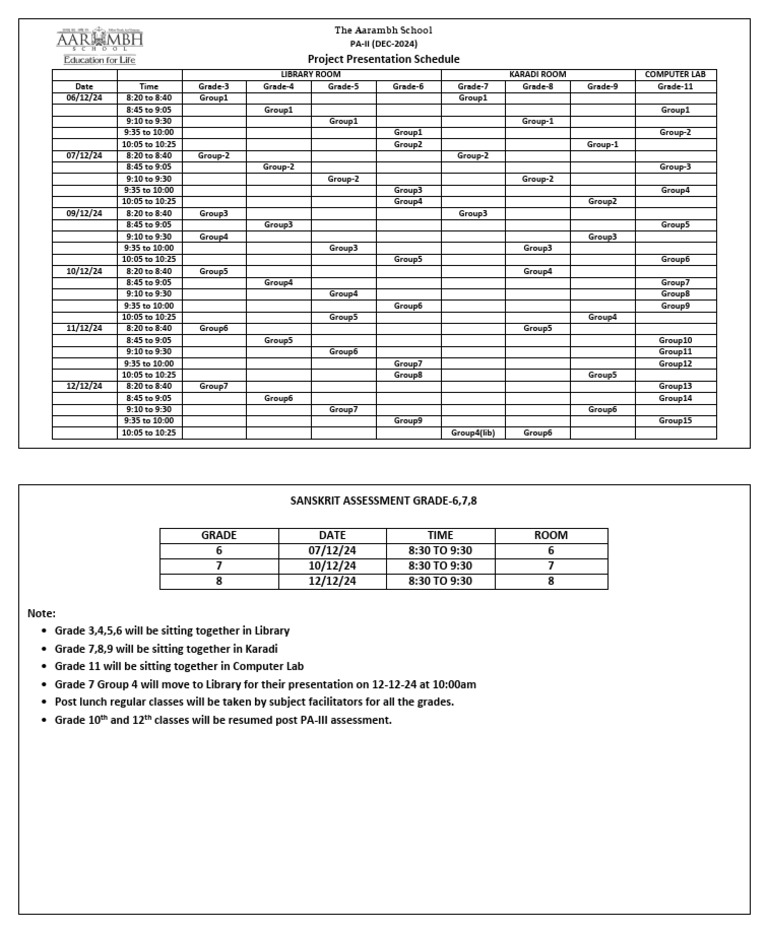 PBA II 2024 TIME TABLE-student | PDF