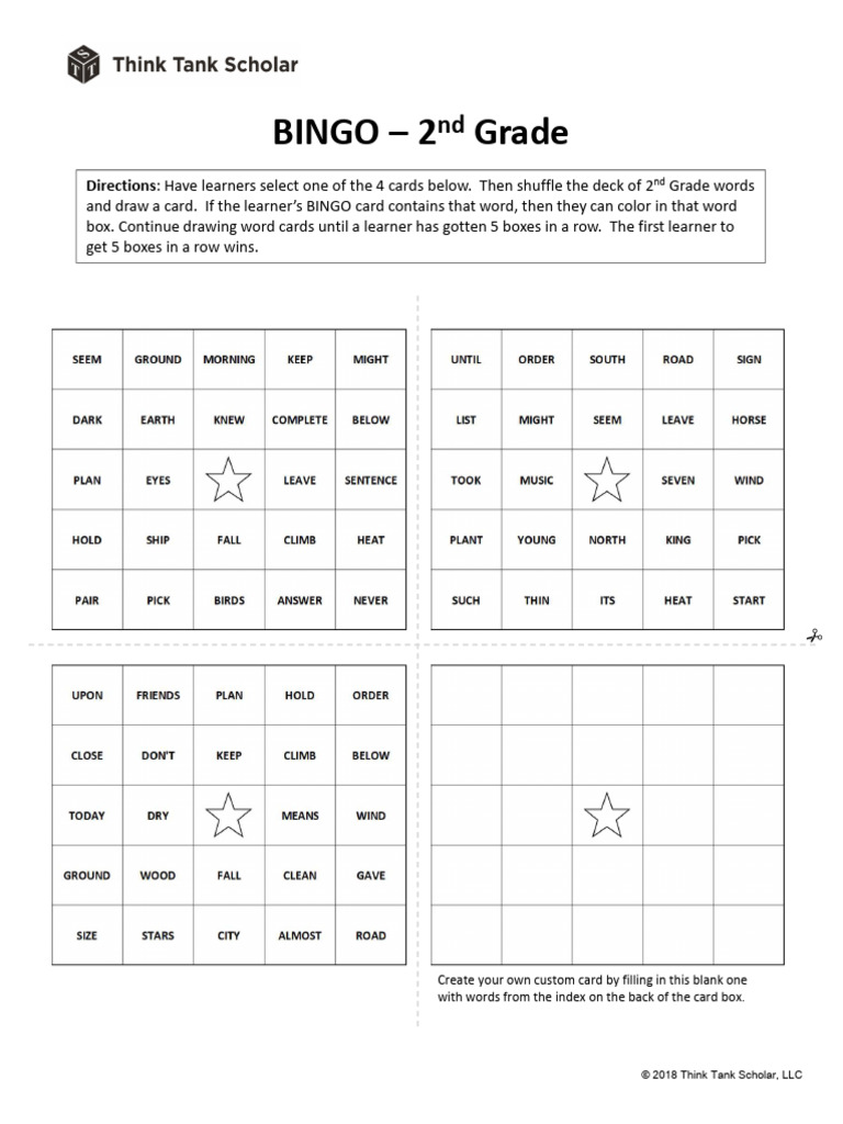 Sight Words Worksheet Free 2nd Grade Bingo 2 | PDF