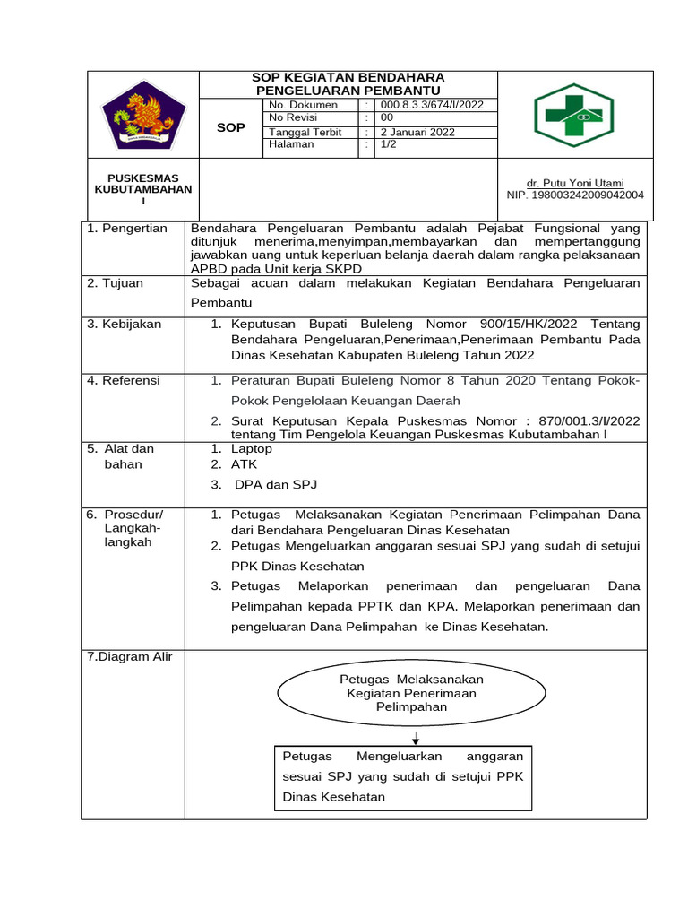 sop bendahara pengeluaran | PDF