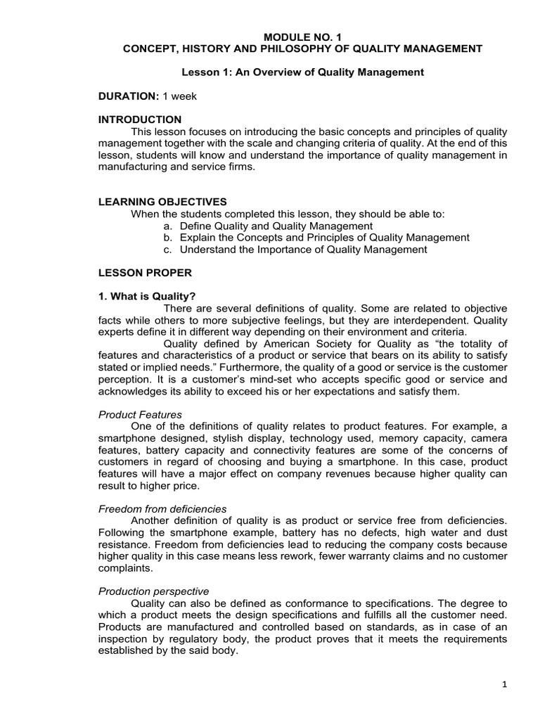 QMS Module 1 Lesson 1 | PDF | Quality Management | Quality (Business)