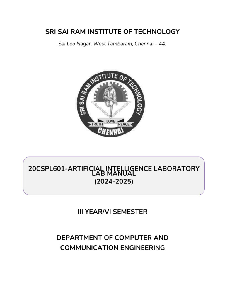 20CSPL601 - Ai Lab Manual | PDF | Engineering | Artificial Intelligence