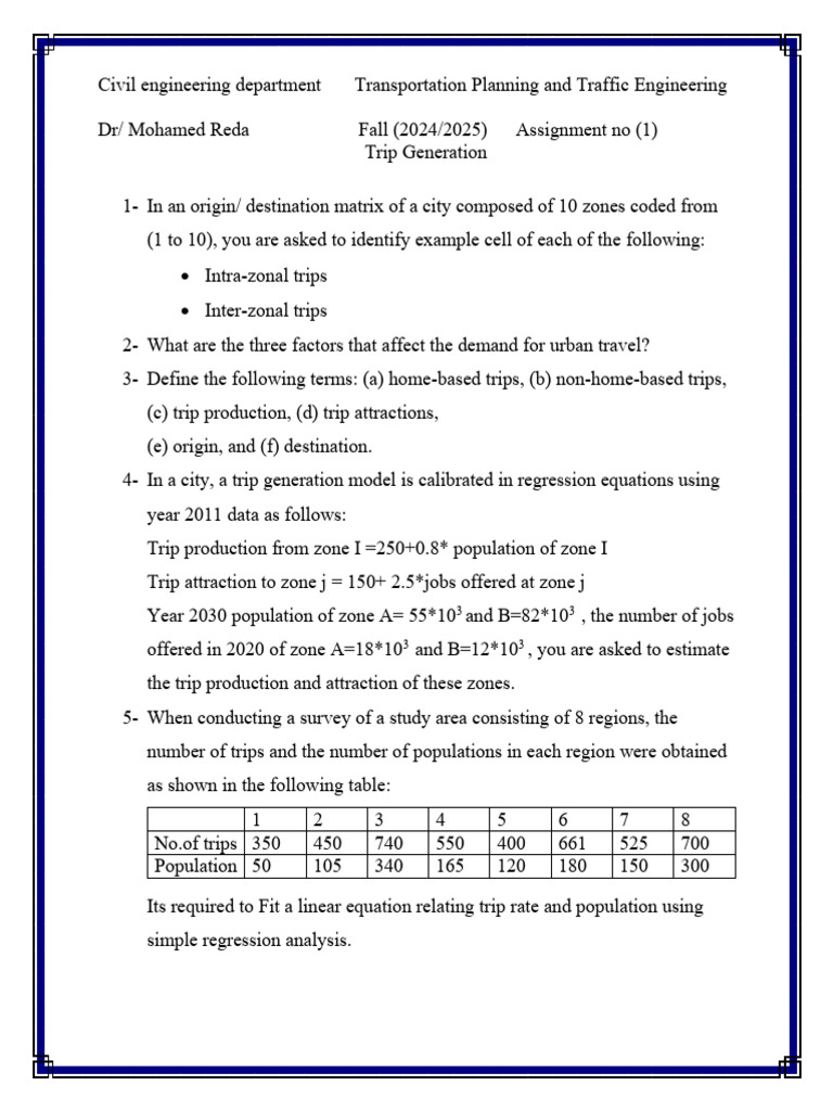 sheet 1 trip generation | PDF | Multivariate Statistics | Statistical ...