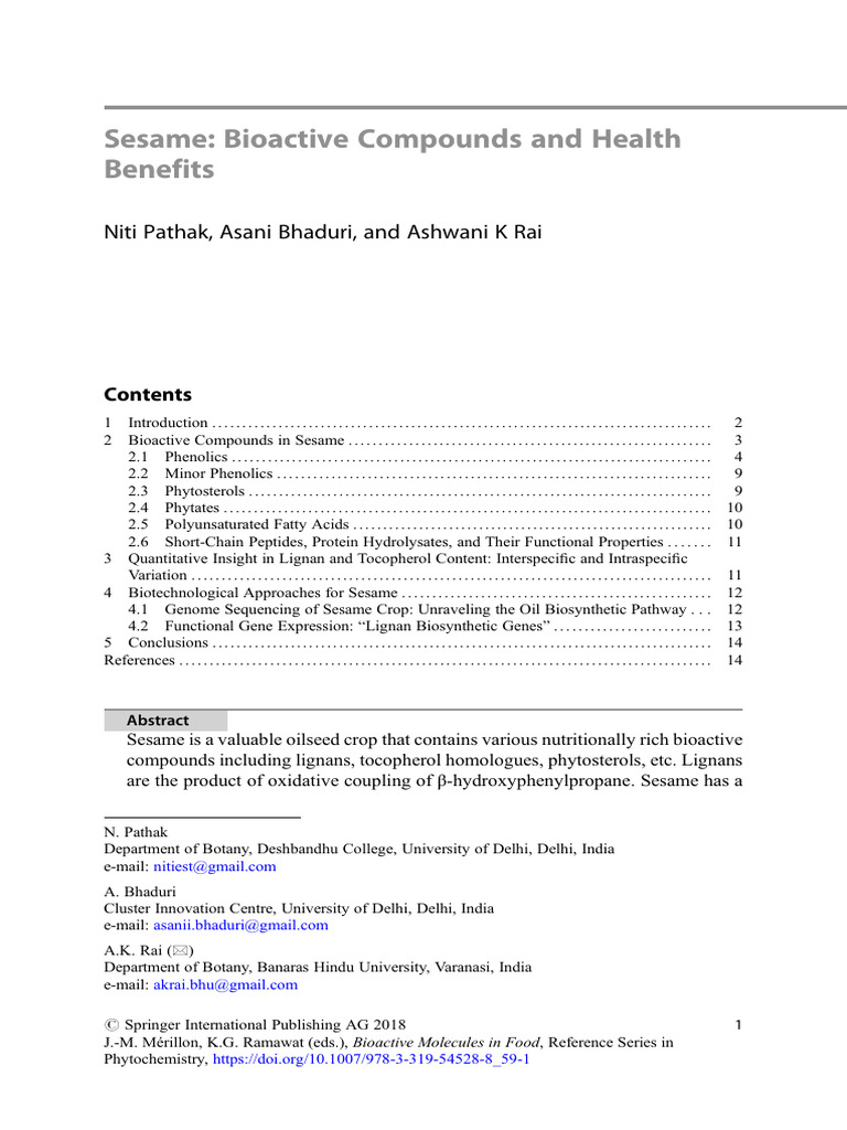 029-Sesame Bioactive Compounds and Health Benefits | PDF | Antioxidant | Vitamin E