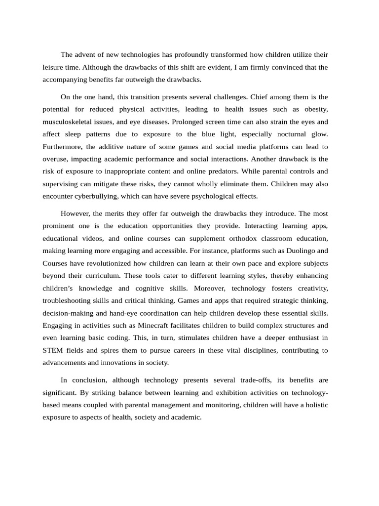 Technology Affects Children's Spending Their Free Time | PDF