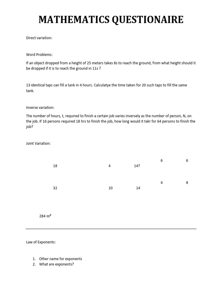 MATHEMATICS-QUESTIONAIRE-Q2 | PDF | Gases | Exponentiation