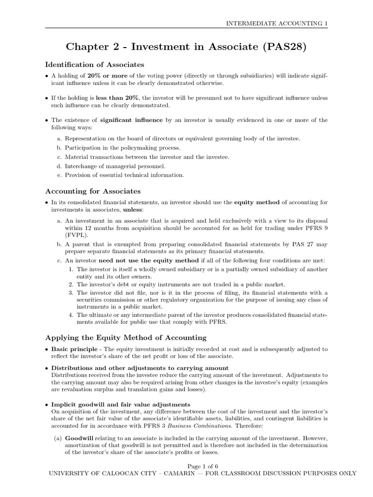 Chapter 2 Investment in Associate PAS28 Student Copy | PDF | Fair Value ...