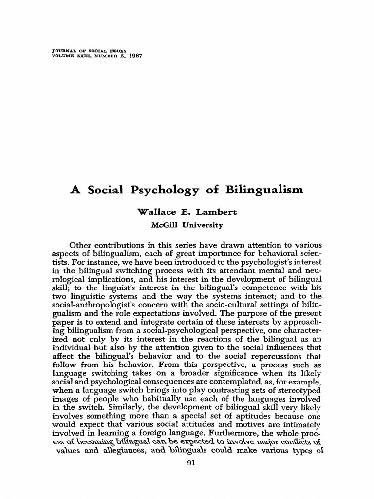 Social Psychology of Bilingualism | PDF | Multilingualism | Second Language