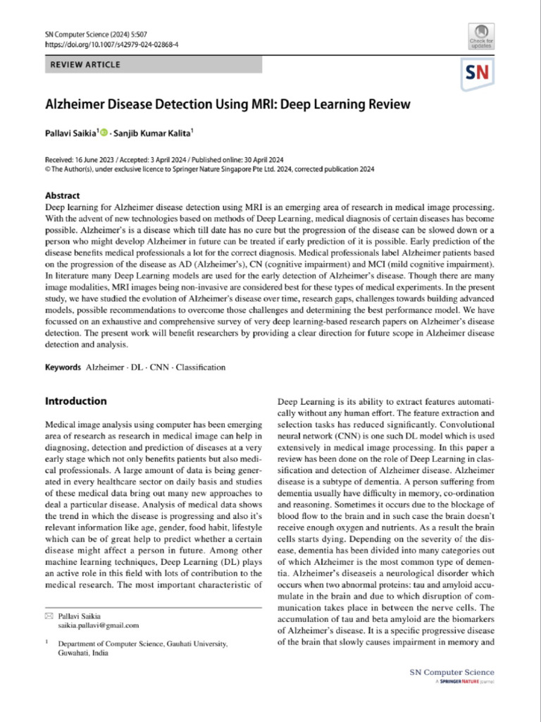 Alzheimer Disease Detection Using MRI: Deep Learning Review | PDF