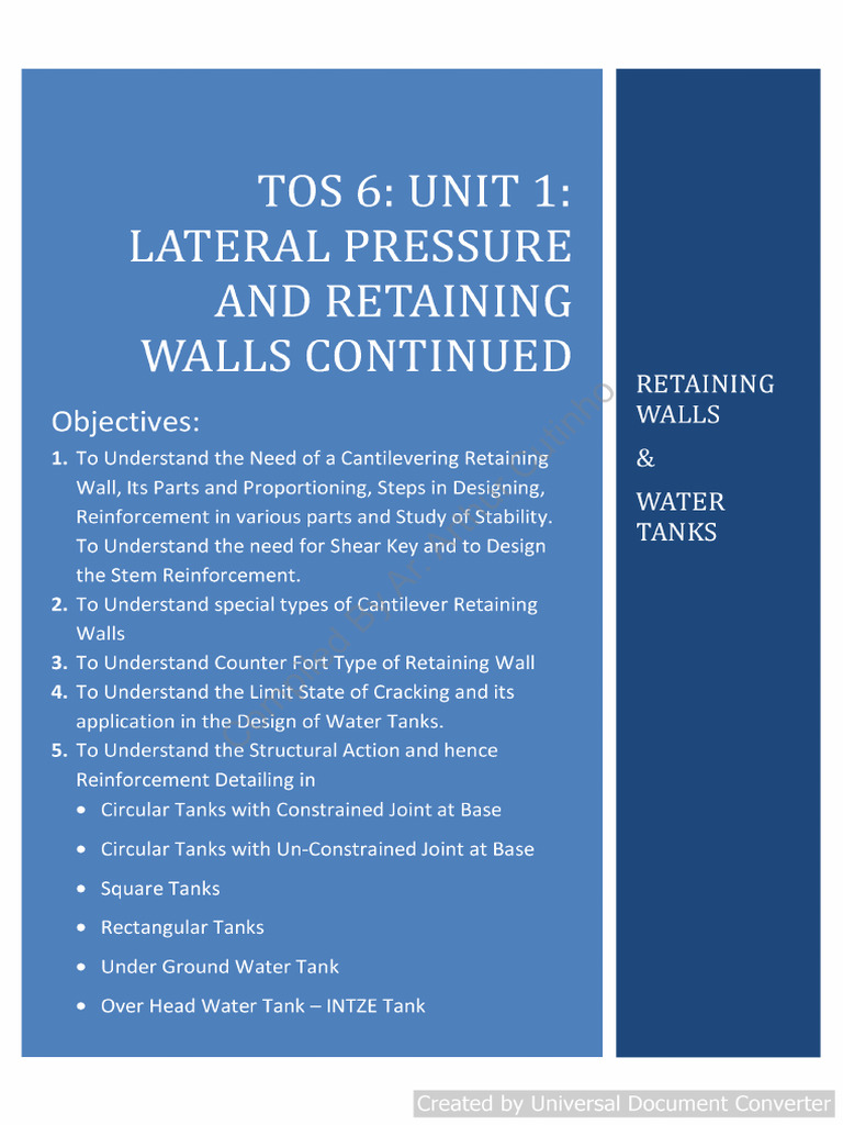 TOS 6 Unit 1 Lateral Pressure and Retaining Walls Continued | PDF