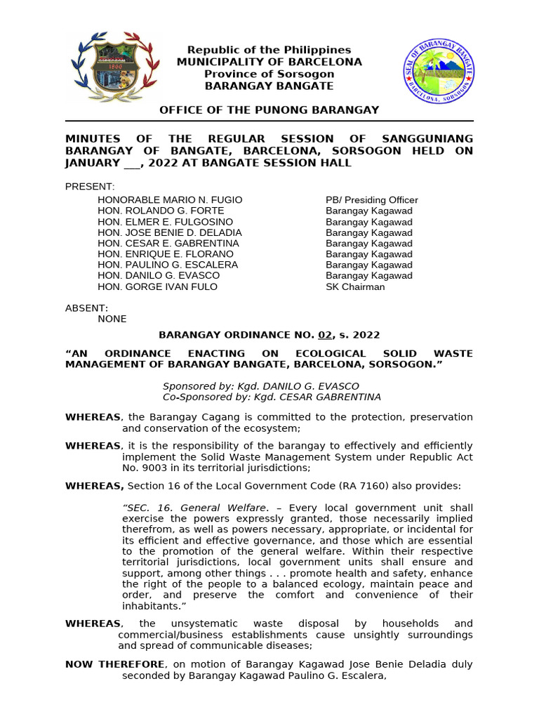 Bangate Ordinance On Solid Waste | PDF | Municipal Solid Waste | Compost