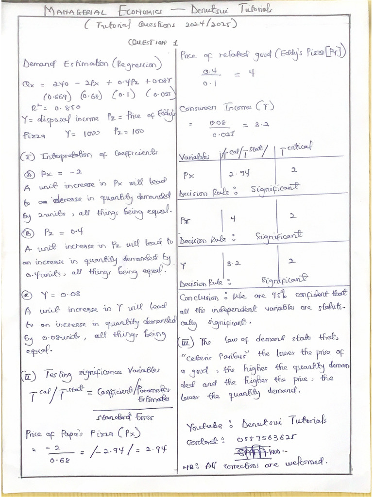 Managerial Economics (Tutorial Questions) - 2425 | PDF