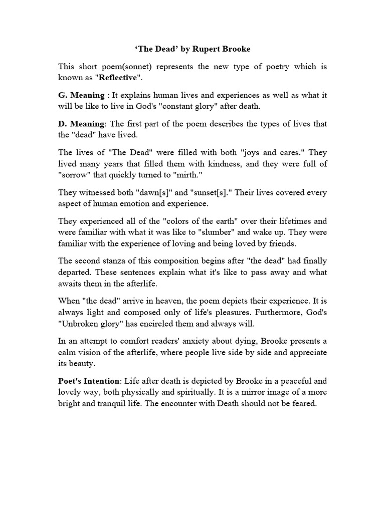 Rupert Brooke's "The Dead": Life After Death | PDF