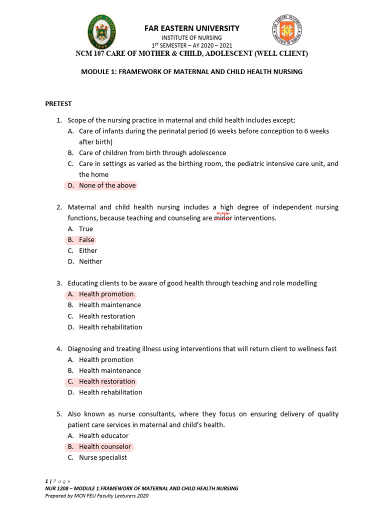 Module 1 - Frameworks of Maternal and Child Nursing | PDF | Maternal ...