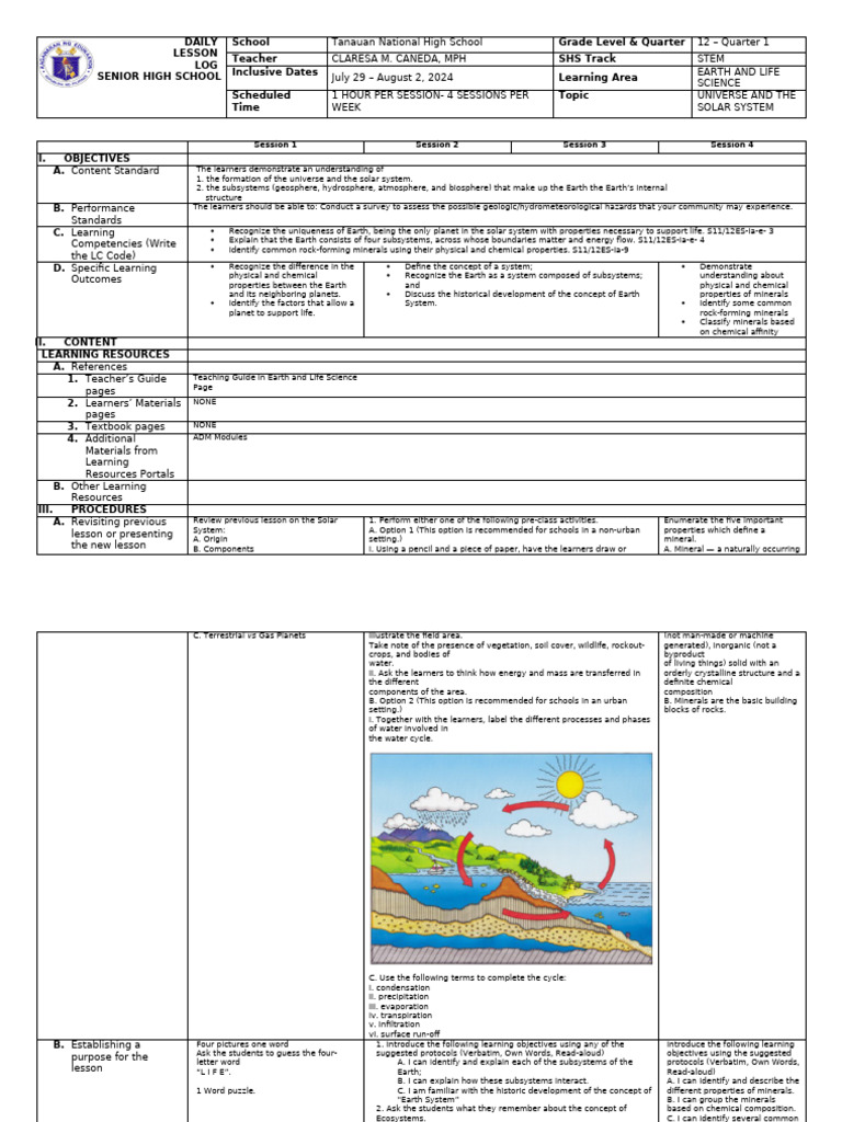 Earth and Life Science Lesson Plan | PDF | Earth Sciences | Minerals