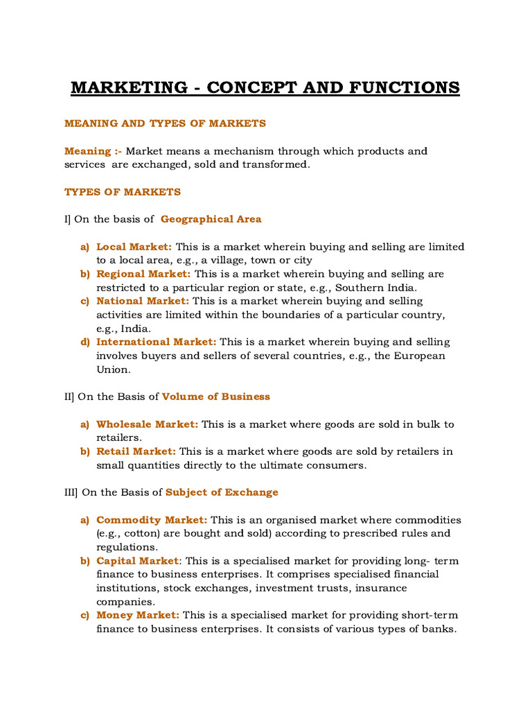Marketing - Concept and Functions | PDF | Market (Economics) | Marketing