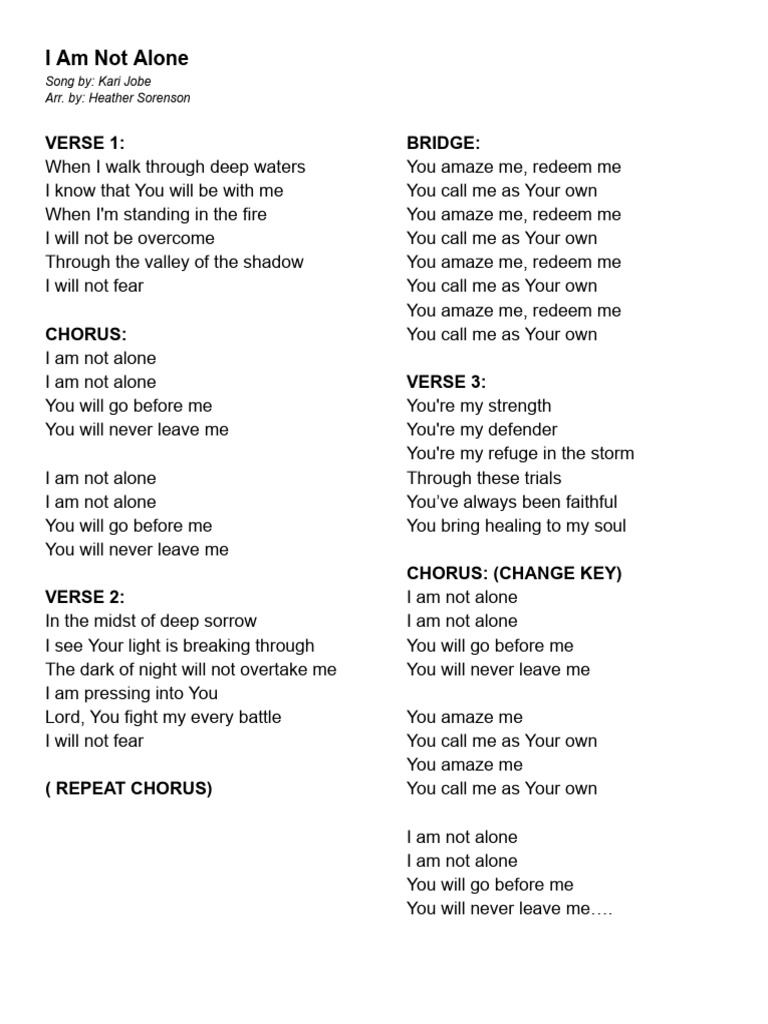 I Am Not Alone - Kari Jobe Lyrics | PDF