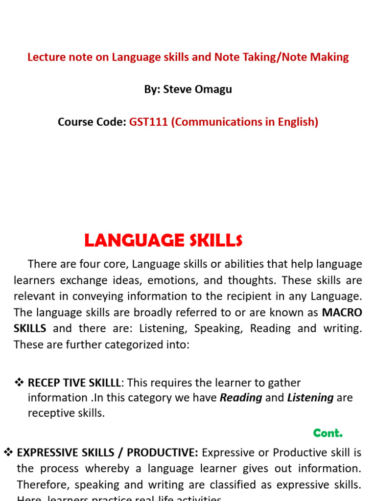 Language Skills and Effective Note Taking | PDF | Communication | Acronym