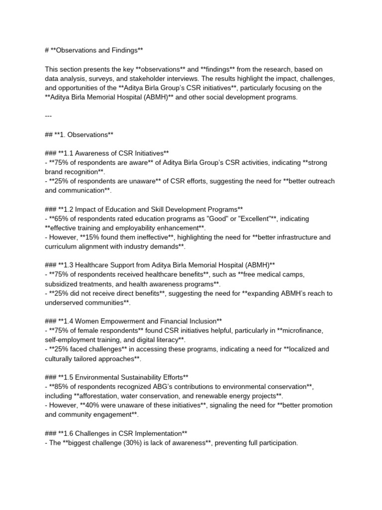 Observations and Findings - Abg | PDF | Corporate Social Responsibility ...