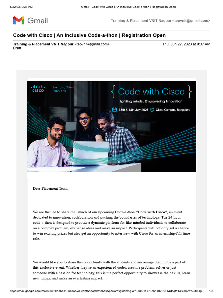 Code with Cisco _ An Inclusive Code-a-thon _ Registration Open | PDF
