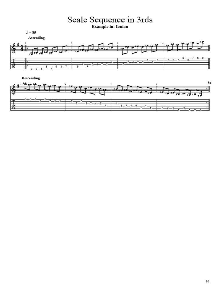 Sequence in 3rds - Ionian Mode Example Tab | PDF