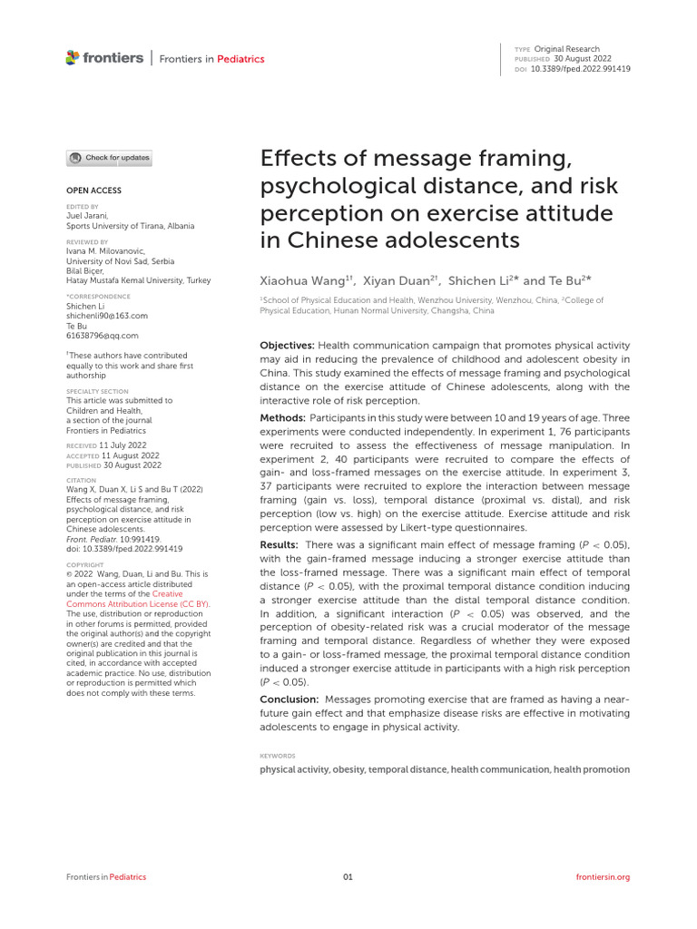 Effects of Message Framing Psychological Distance | PDF | Psychological ...