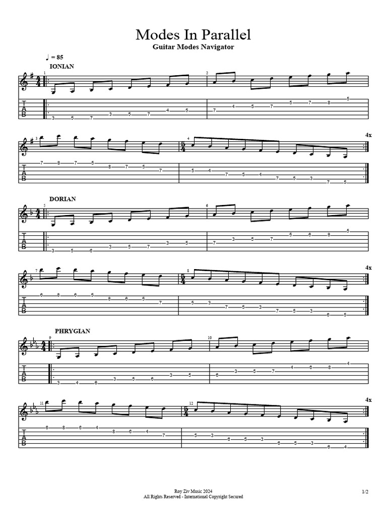 Modes In Parallel | PDF | Mode (Music) | Musical Scales