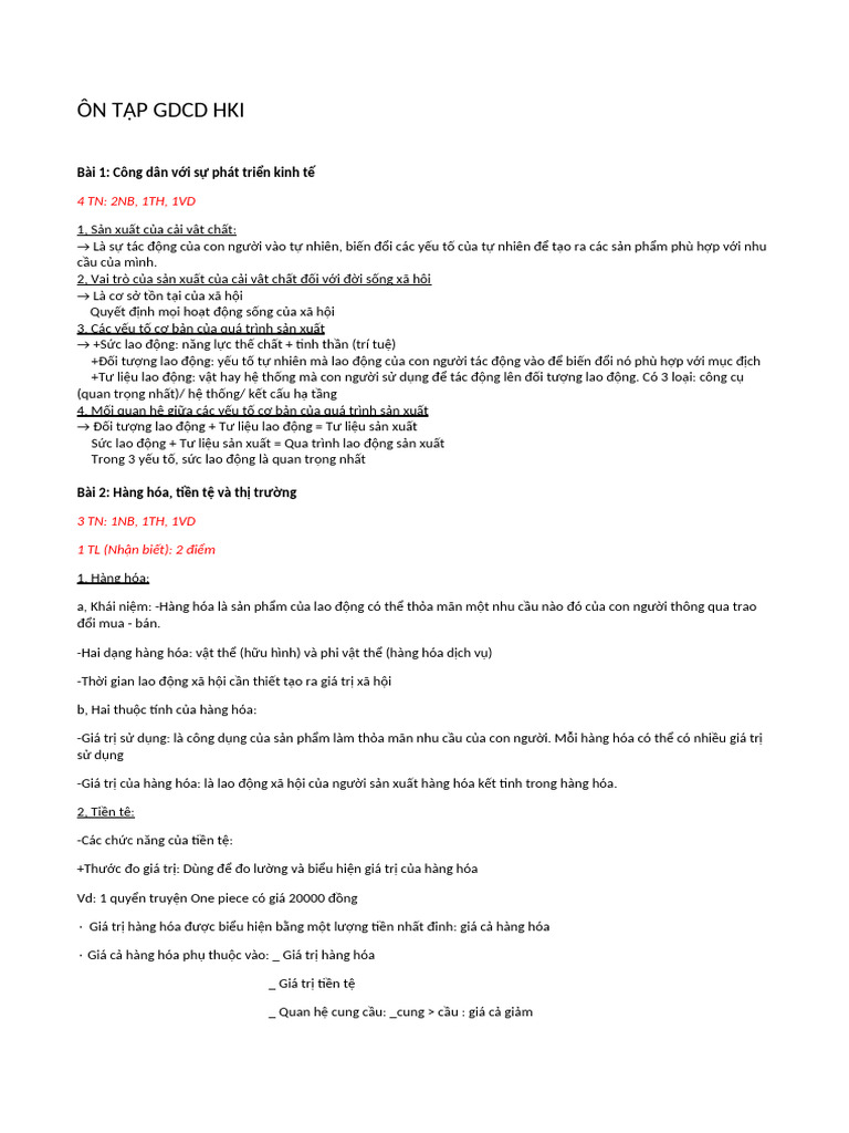 ÔN TẬP GDCD HKI | PDF