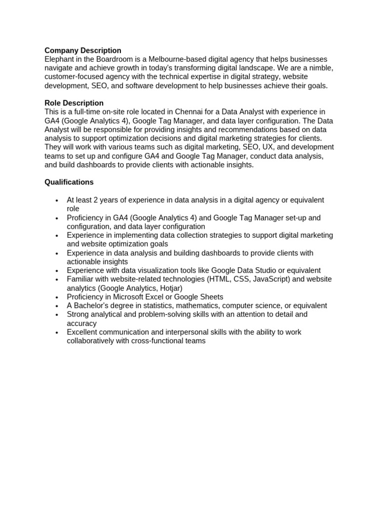 Data Analyst JD | PDF