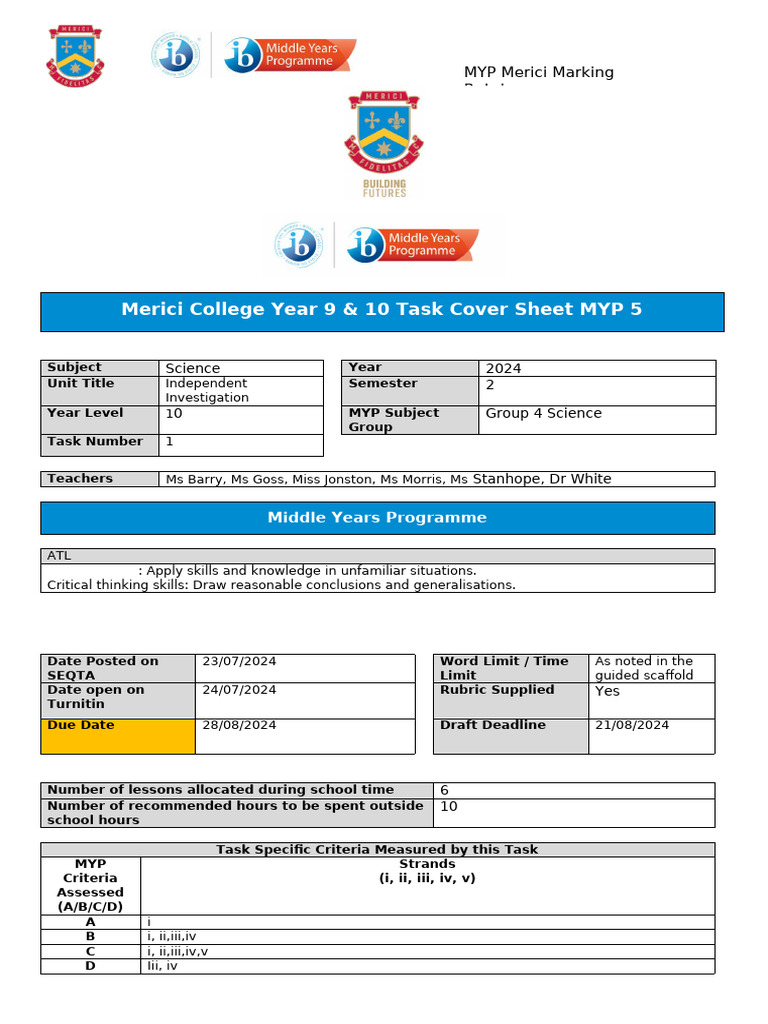 MYP Science Independent Investigation Guide | PDF | Experiment | Science