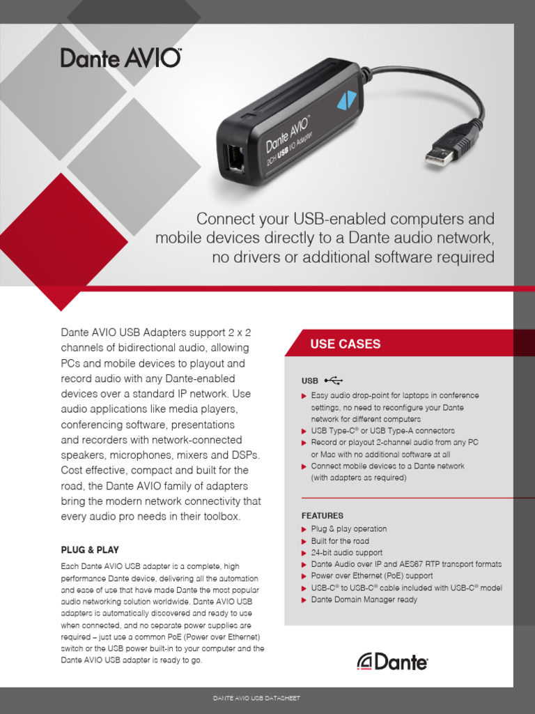 Dante AVIO USB Datasheet 11623 | PDF | Usb | Computer Engineering