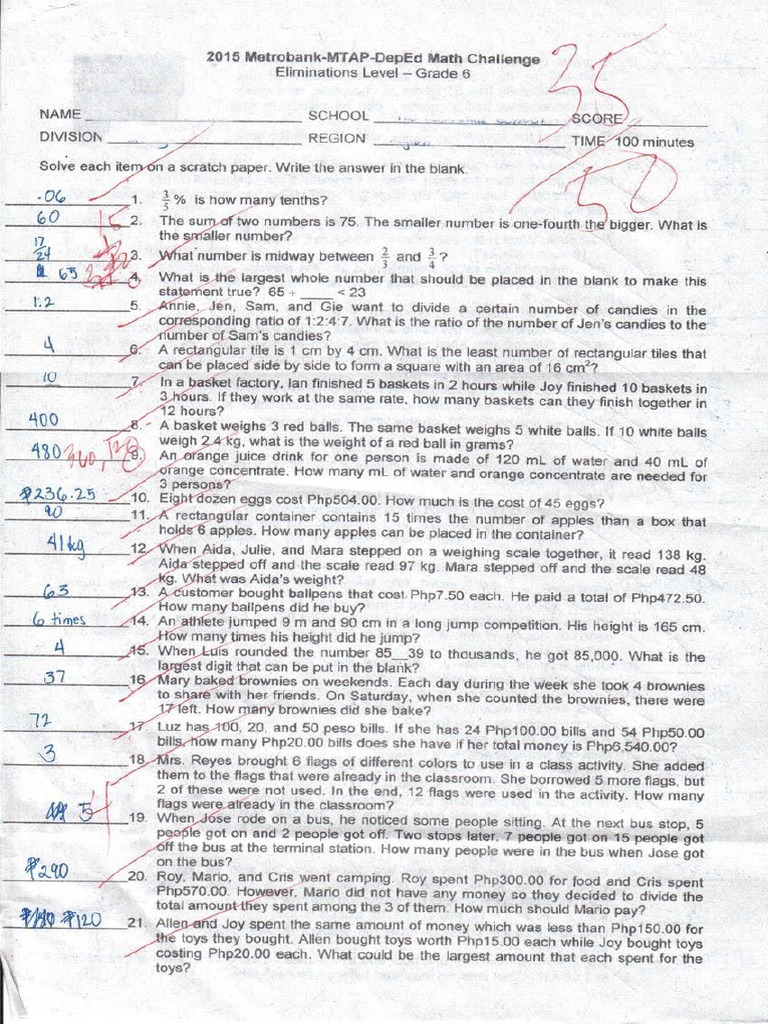 Mtap Reviewer - Grade 6. | PDF