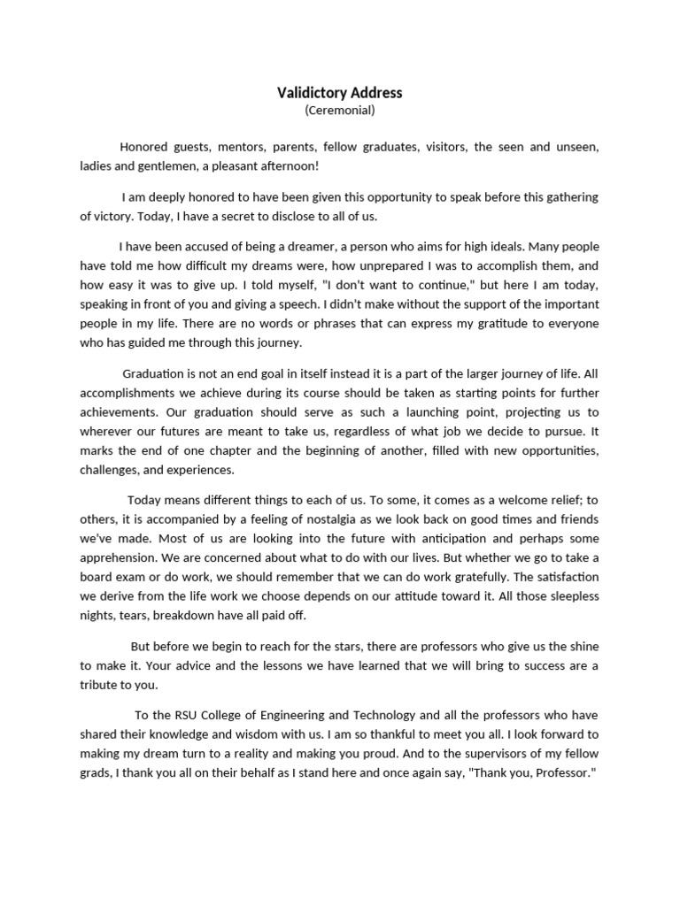 Valedictory Address: A Journey Begins | PDF