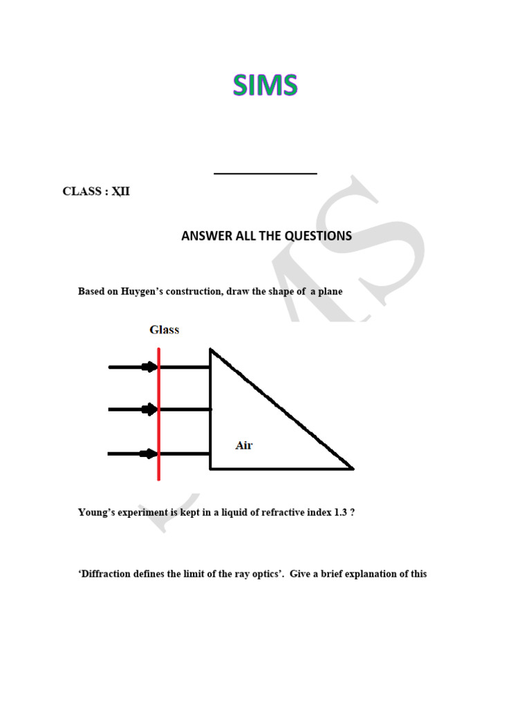Wave Optics Worksheet for Class XII | PDF | Diffraction | Wavelength