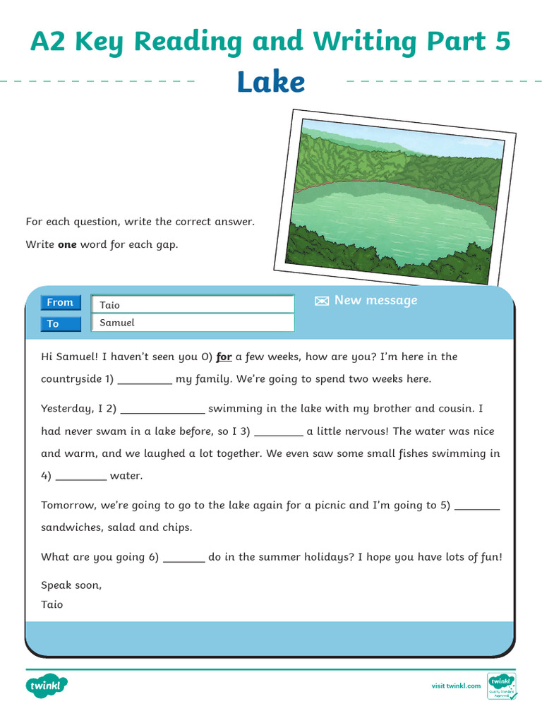 T e 1686130405 Esl A2 Key Reading and Writing Part 5 Worksheet Lake Ver ...