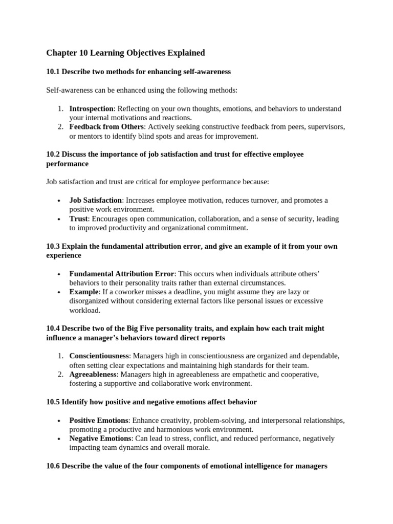 Chapter 10 Learning Objectives Explained | PDF | Job Satisfaction ...