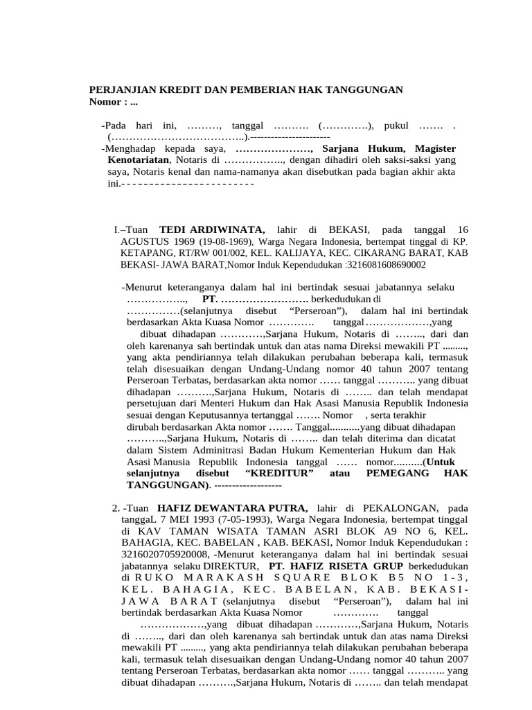 Draft Notaris - PERJANJIAN KREDIT | PDF