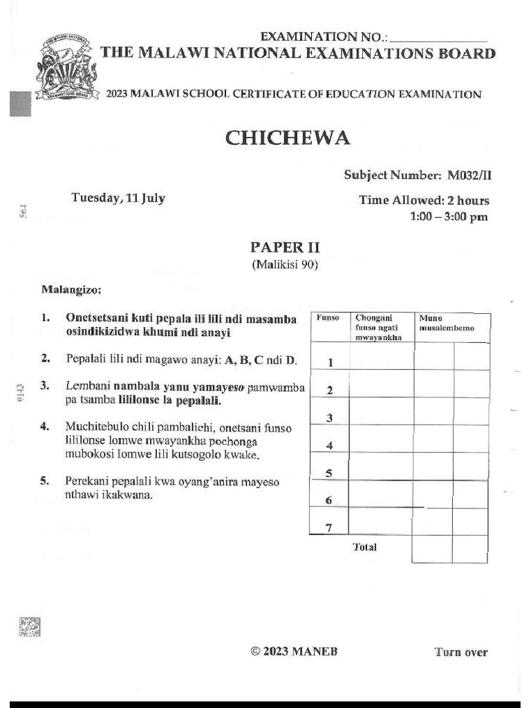 2023 Chichewa Paper Ll Mnb | PDF