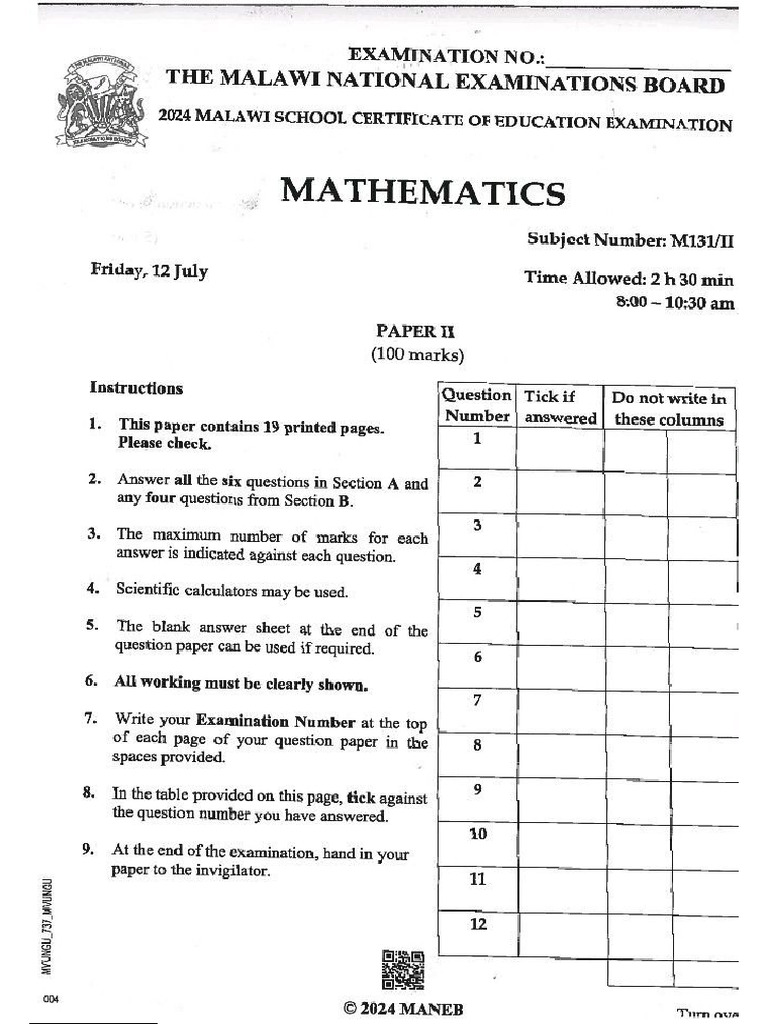 Mathematics Paper LL 2024 | PDF