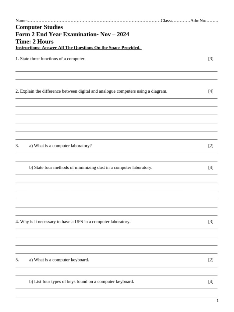 F2 Computer Studies 2024 QS | PDF | Word Processor | Input/Output