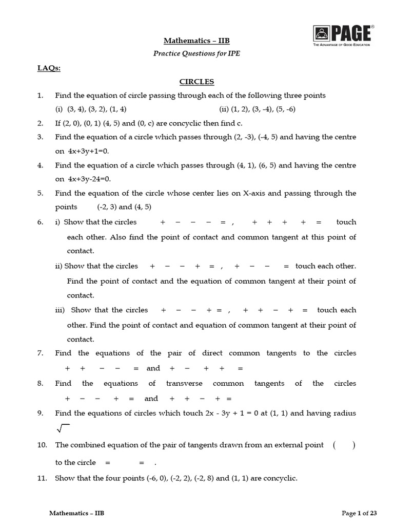 SR (S1) Maths - IIB Practice Questions | PDF | Ellipse | Circle