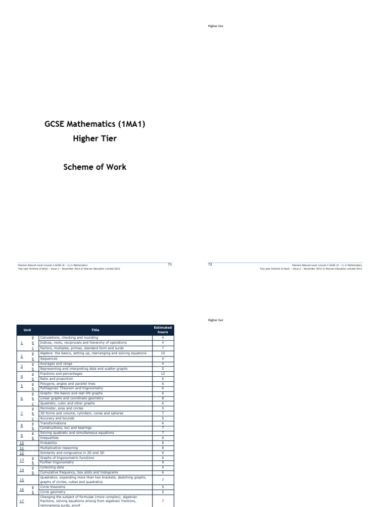 GCSE 9 1 Mathematics Edexcel 2 Year Scheme of Work | PDF ...