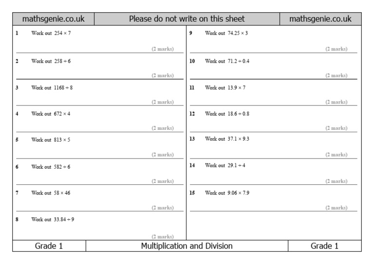 1 Multiplication and Division Ws | PDF
