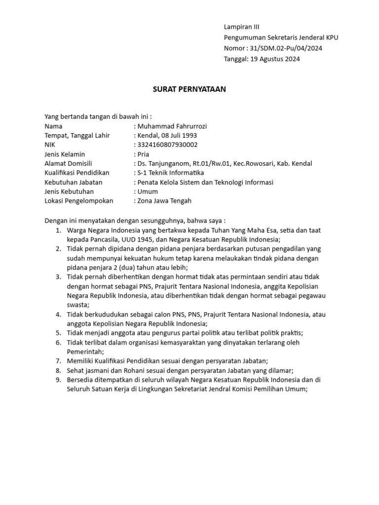 Pernyataan Kpu | PDF