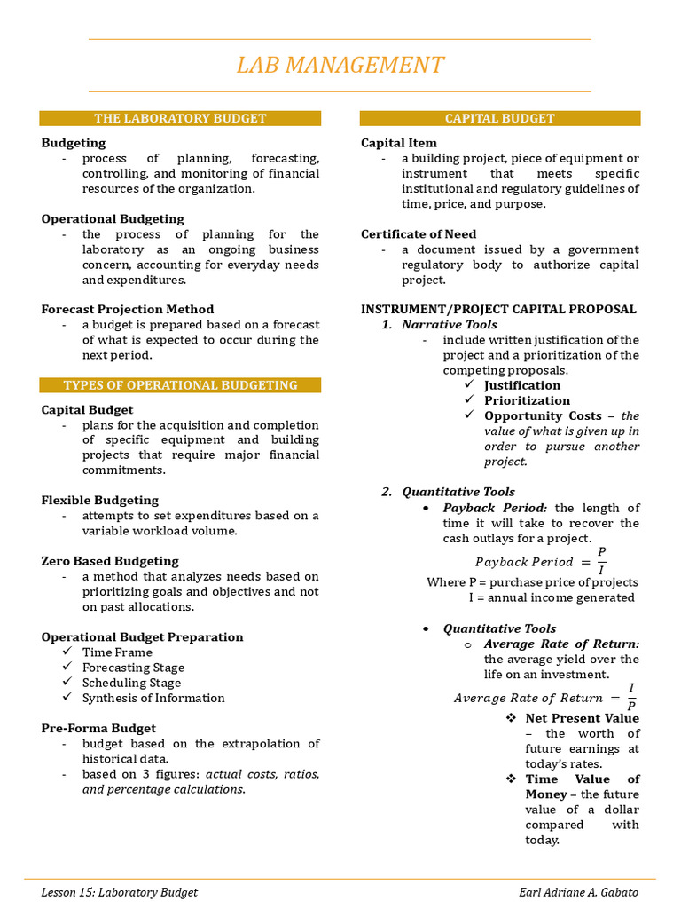 Laboratory Budgeting Overview | PDF | Depreciation | Budget