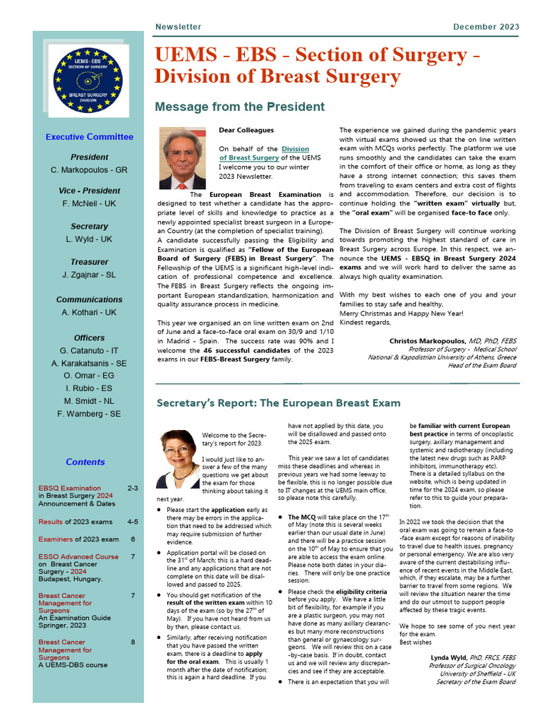 Uems Ebs Dbs Newsletter Dec 2023 | PDF | Breast Cancer | Surgery