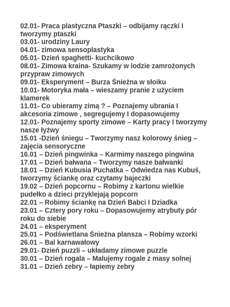 plan pracy styczeń 2024 | PDF