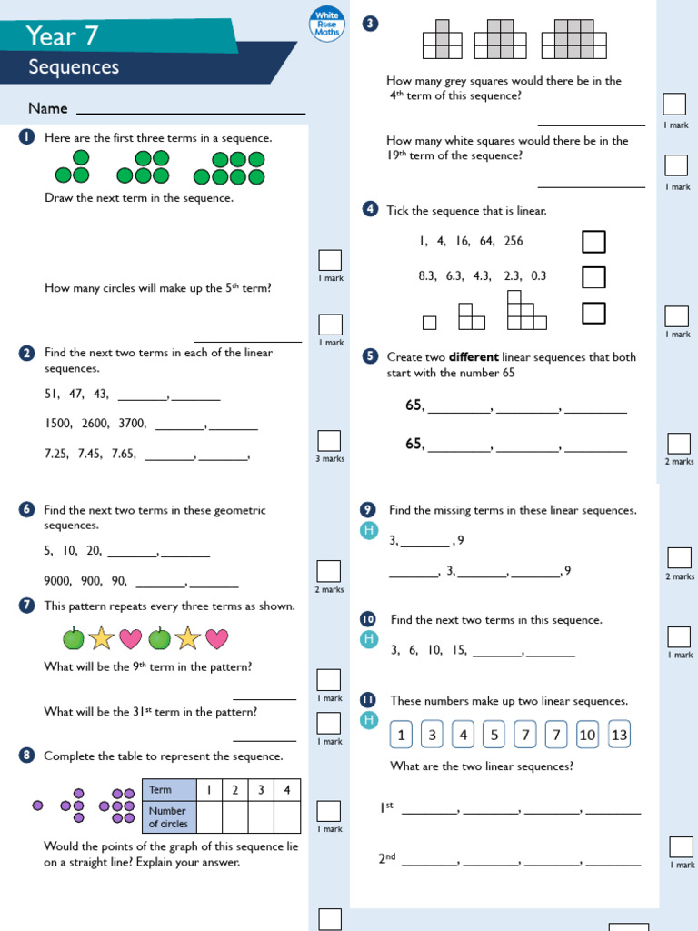 Year 7 Math Sequence Exercises | PDF | Discrete Mathematics | Mathematical Relations