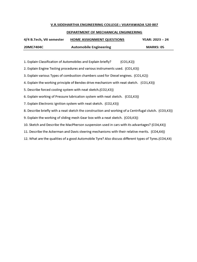 Home Assignment Questions 2023-24 | PDF