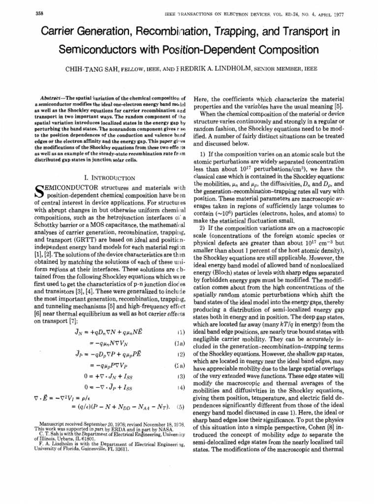 Carrier Generation Recombination Trapping and Transport in ...